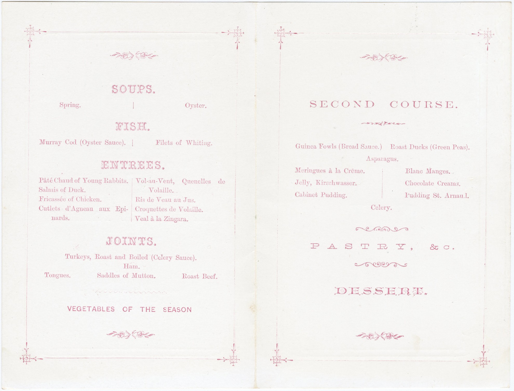 Menu for a dinner for Sir Charles Darling - City Collection