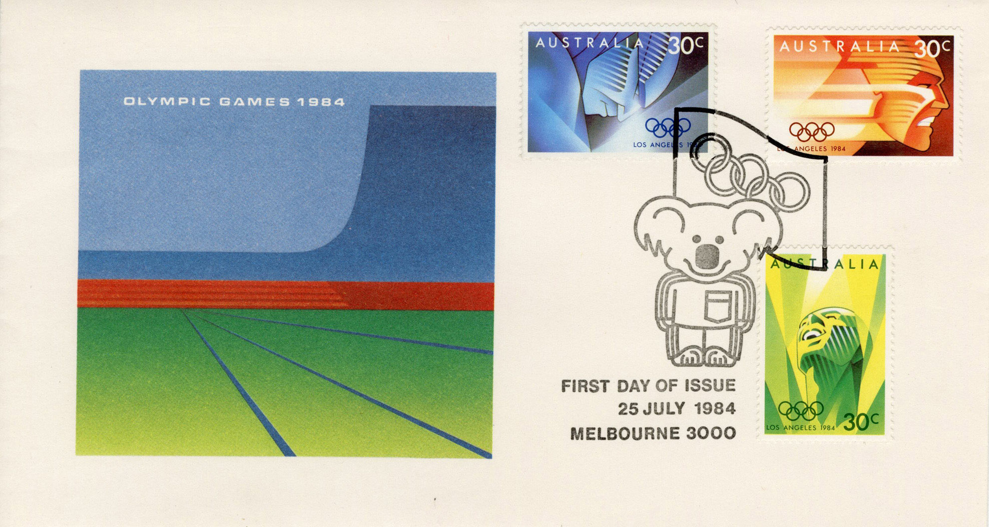 Envelope and Stamps, Los Angeles Olympic 1984 - City Collection