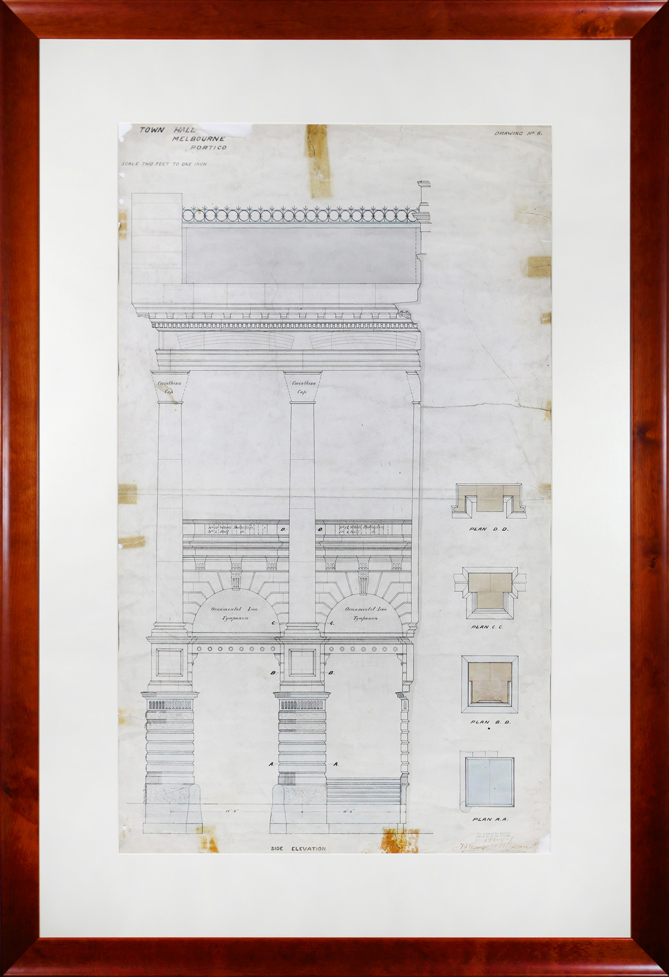 Melbourne Town Hall - Portico, Side Elev & Plans - City Collection