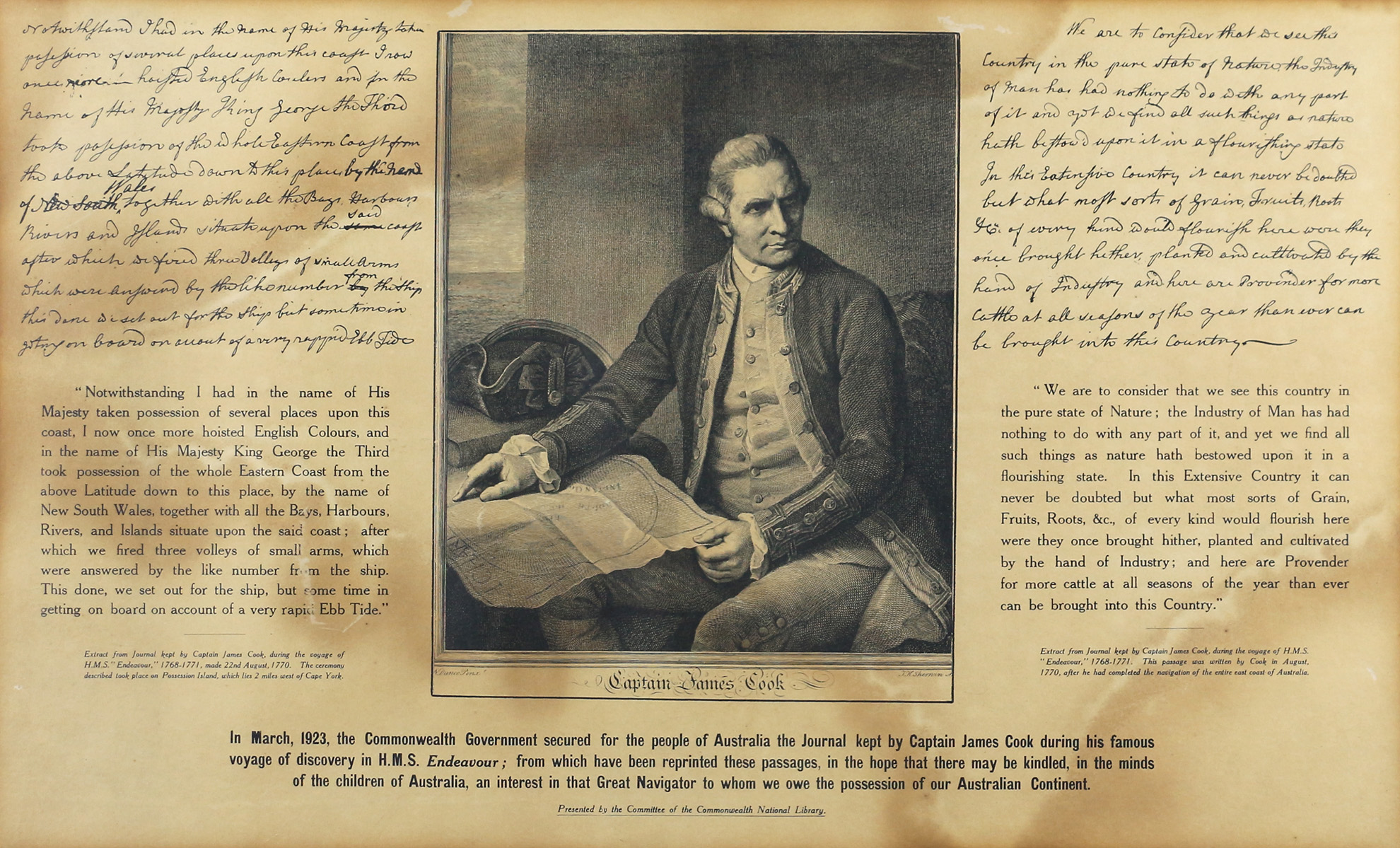 Portrait of Captain Cook with journal extracts - City Collection