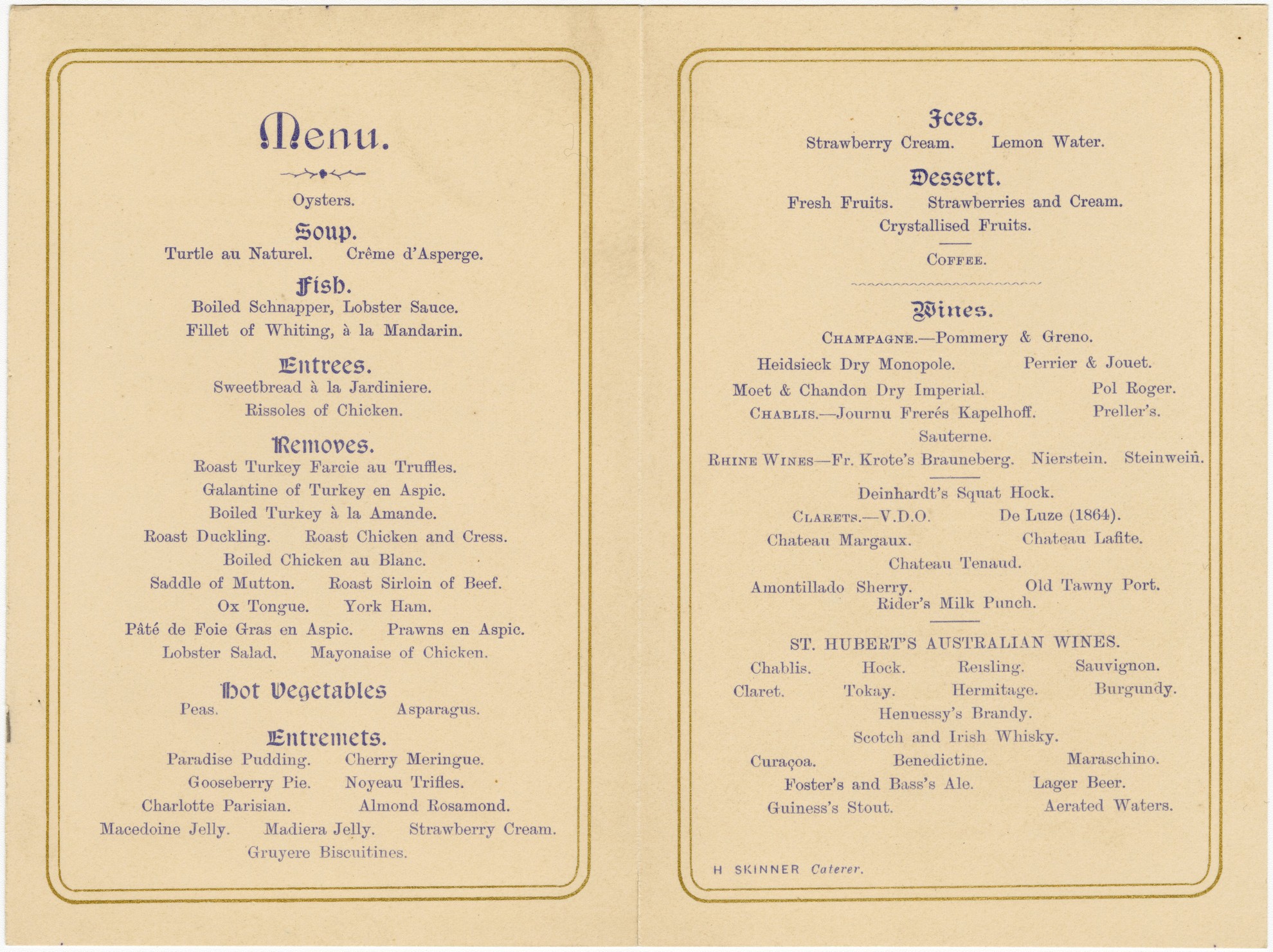 Menu for the inaugural dinner for Lord Mayor Malcolm McEacharn - City ...