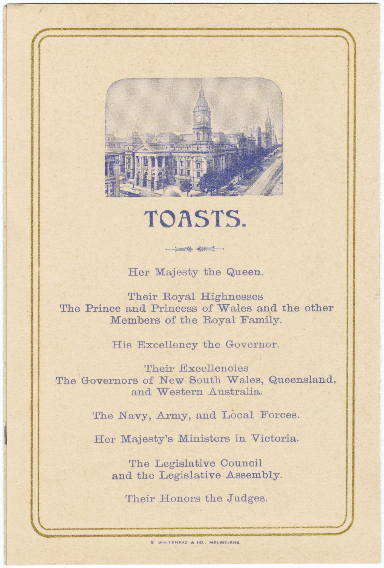 Menu for the inaugural dinner for Lord Mayor Malcolm McEacharn - City ...