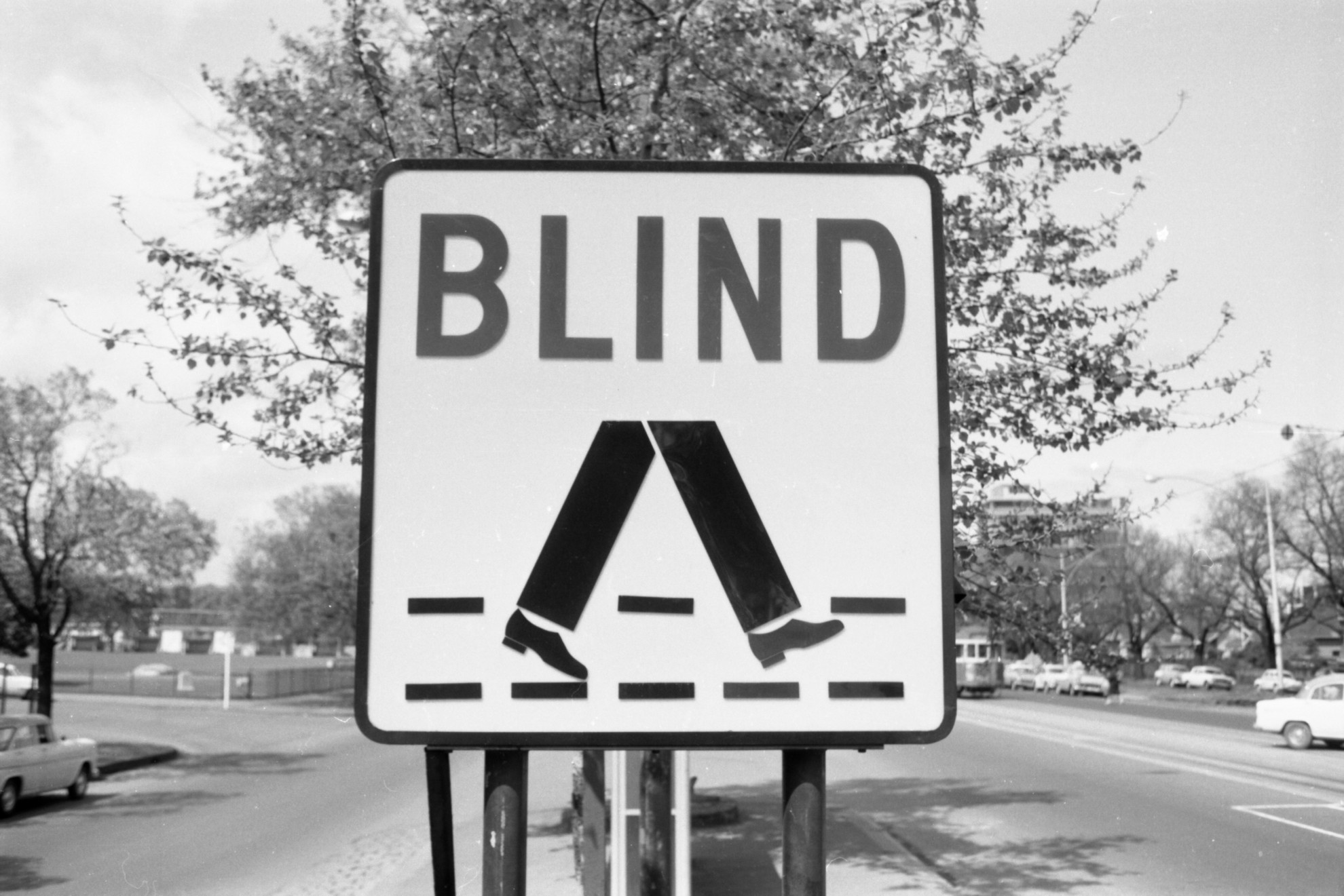 35A-77d Image of a sign for a blind pedestrian crossing, corner St ...