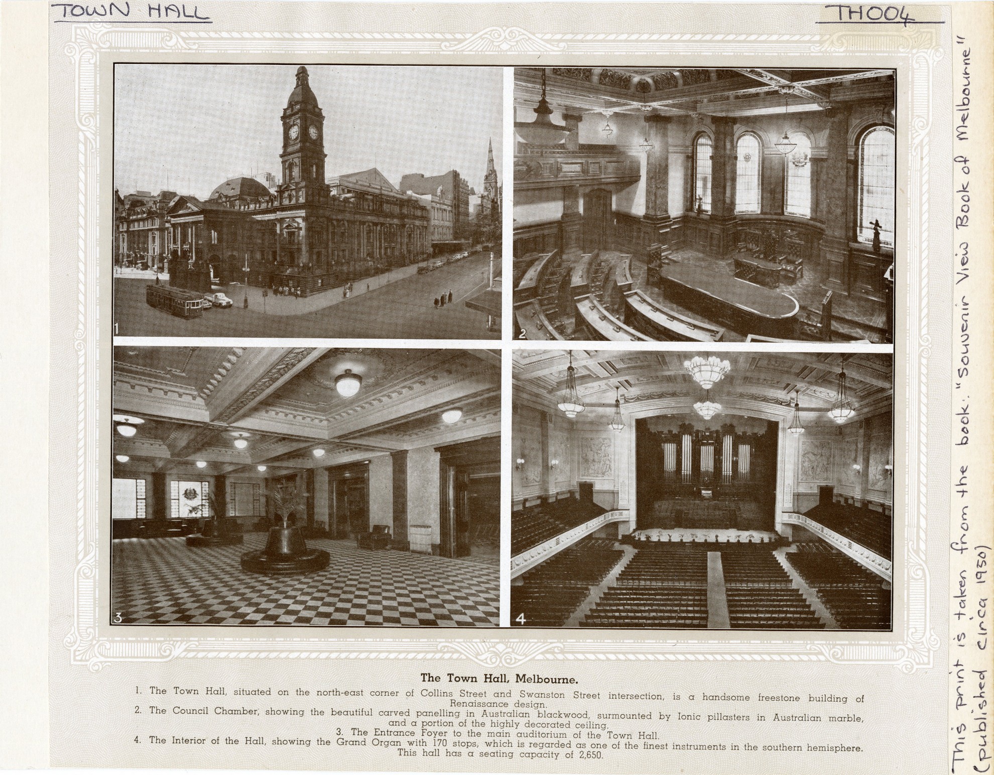 Images of Melbourne Town Hall, from the book 'Souvenir View Book of ...