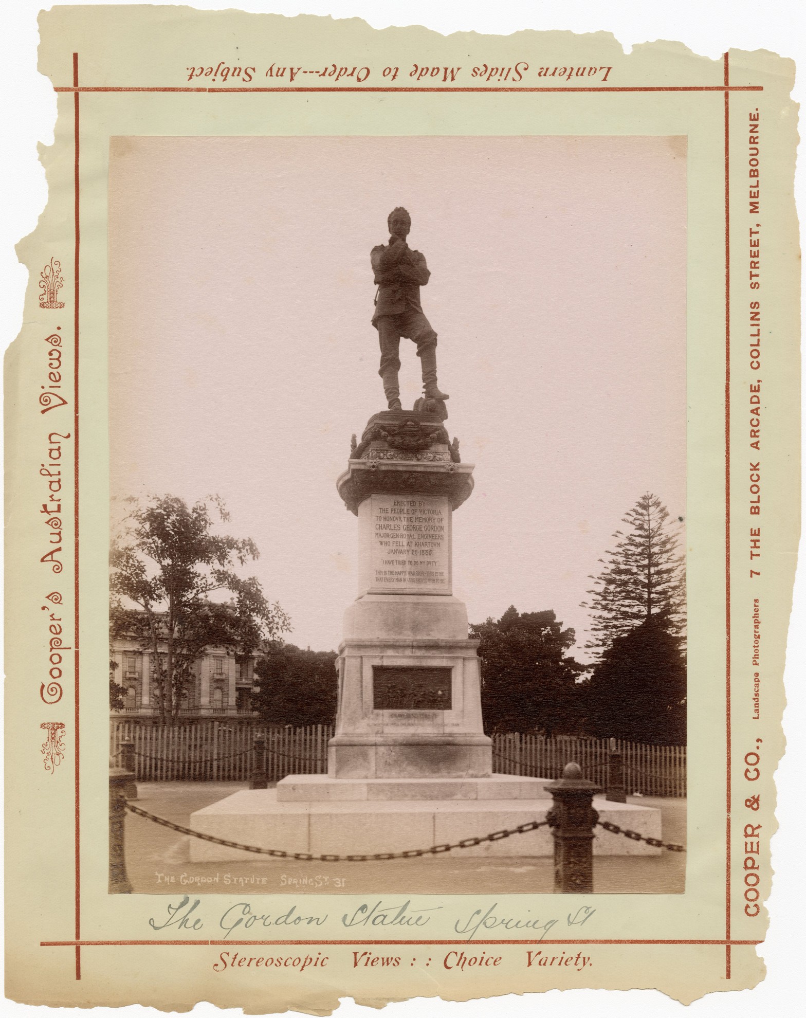 Image of the Gordon Statue on Spring Street - City Collection