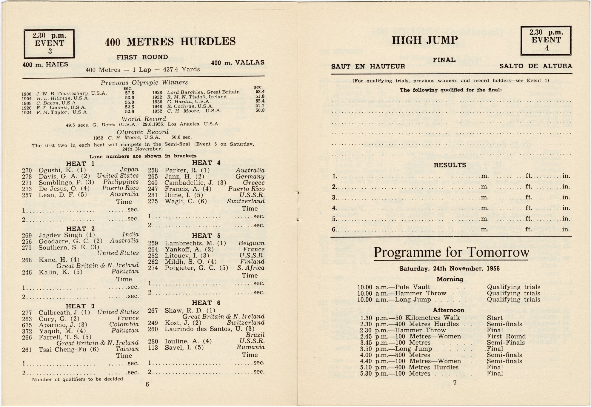 Athletics programme from the 1956 Olympic Games - City Collection
