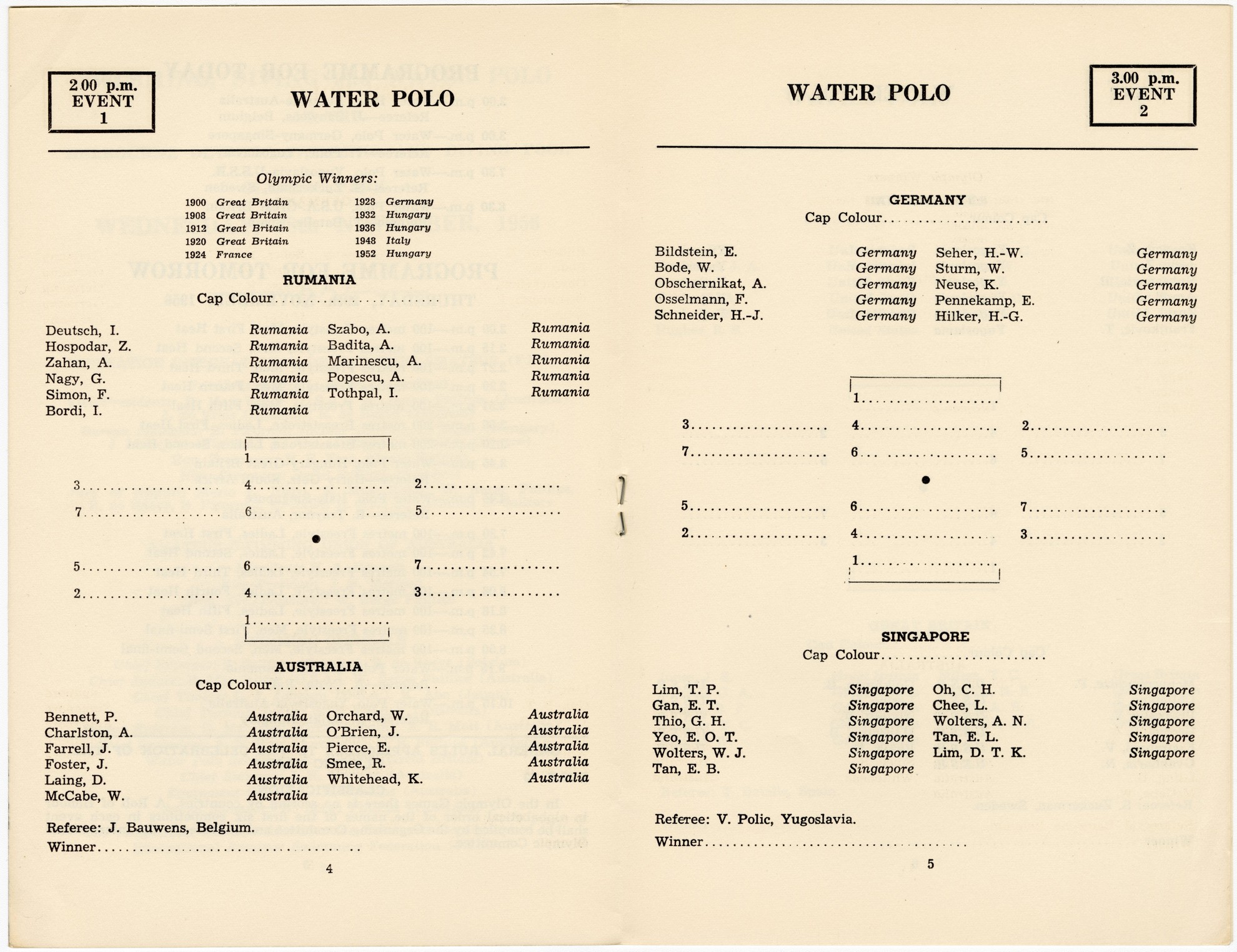 Swimming program for the 1956 Olympic Games - City Collection Swimming program for the 1956 Olympic Games - City Collection