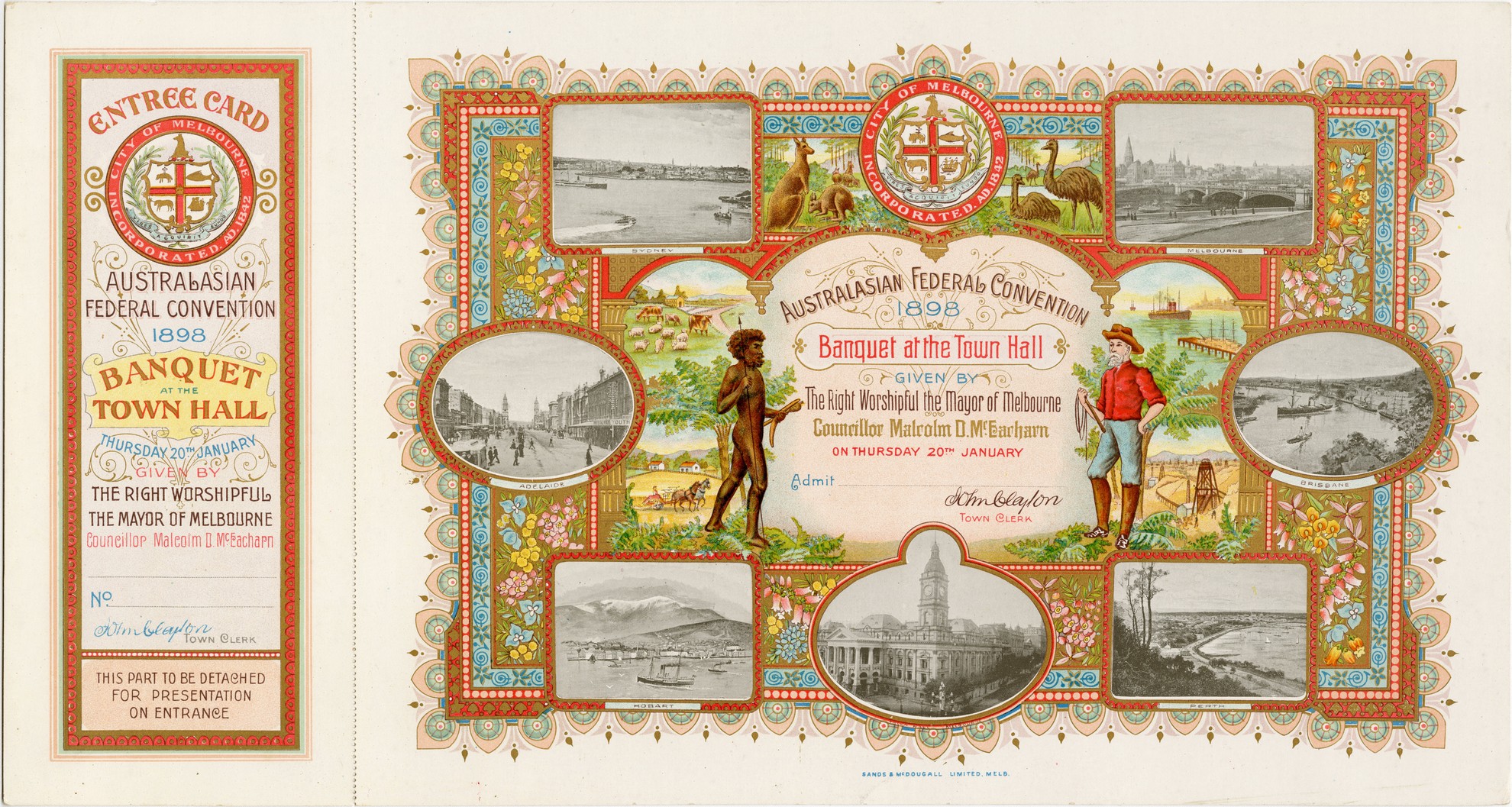 Invitation and entree card for a banquet at Town Hall - City Collection