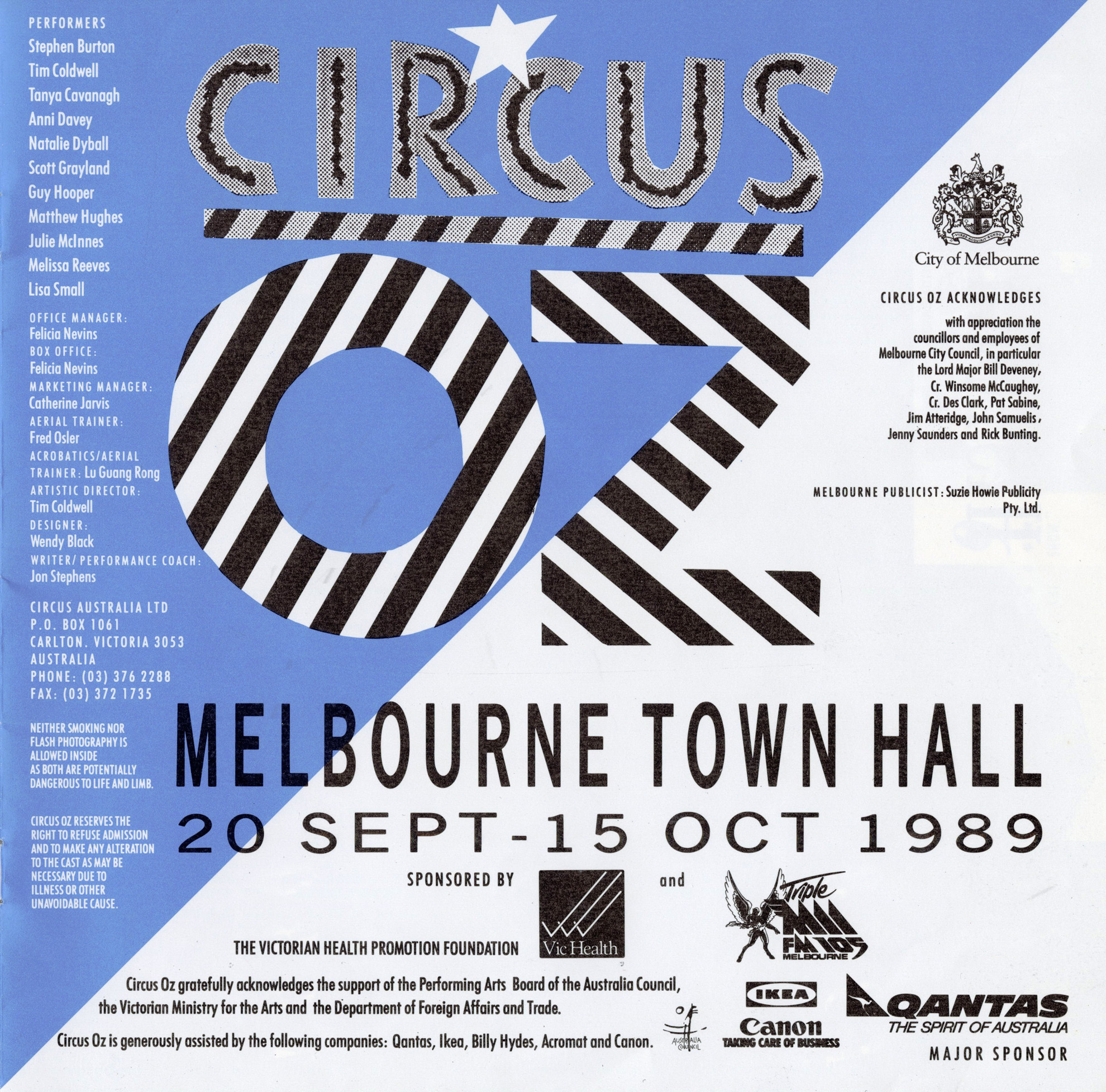 Programme, Circus Oz at Melbourne Town Hall - City Collection