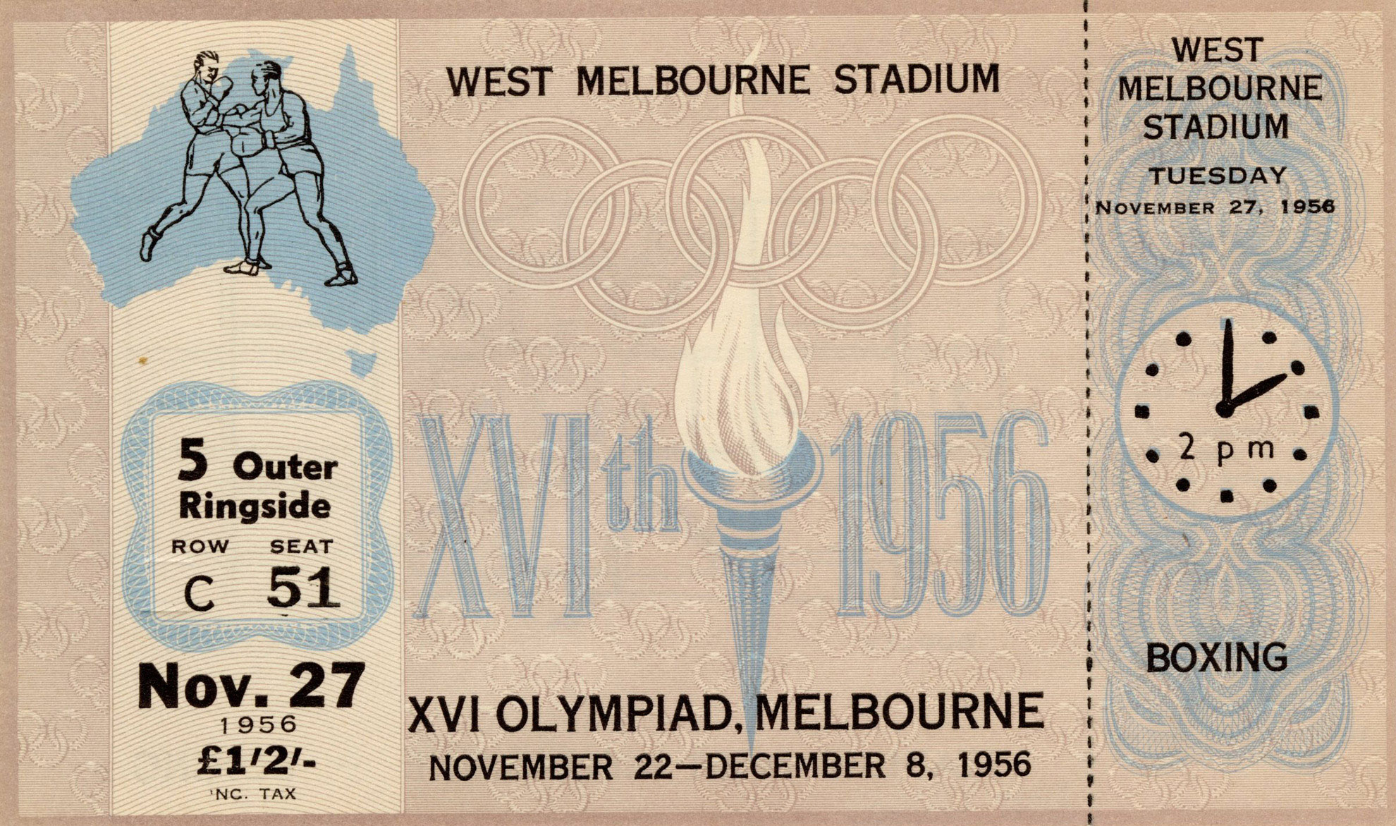 Ticket, 1956 Olympics, Boxing - City Collection Ticket, 1956 Olympics, Boxing - City Collection