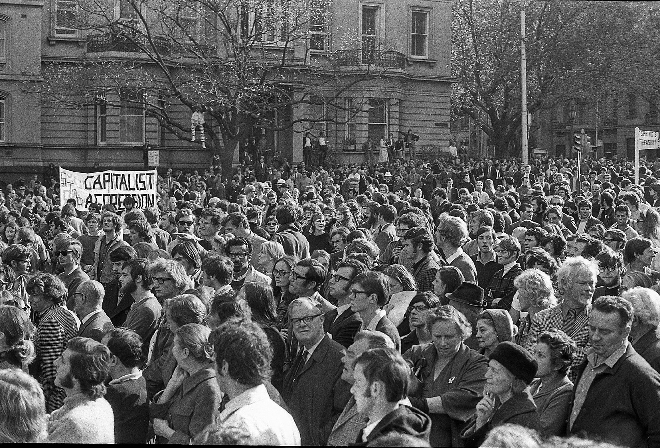 Corner of Collins and Spring Streets (Vietnam moratorium protest ...